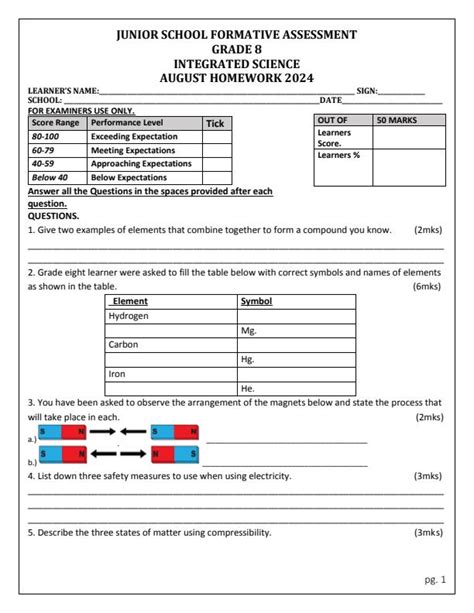 Grade 8 Integrated Science August 2024 Holiday Assignment 16834