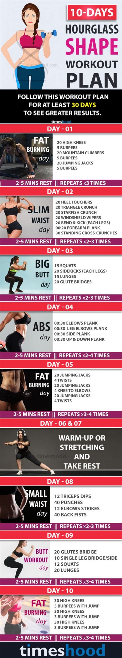 10 Days Workout Plan To Get An Hourglass Shape Total Body Workout