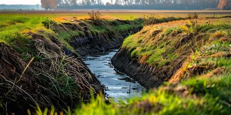 Premium Photo Excavation Of A Drainage Ditch With A Small Culvert In A Field Concept Land