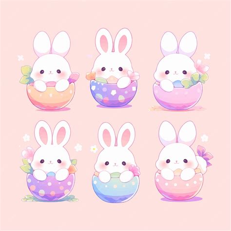 Premium Vector Cute Kawaii Easter Bunny Cartoon Illustration