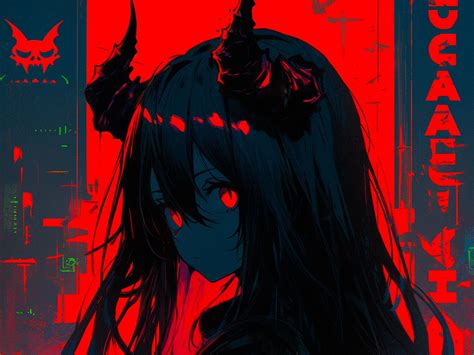 Download Wallpaper 1400x1050 Girl Demon Anime Red Dark Standard 43 Hd Background