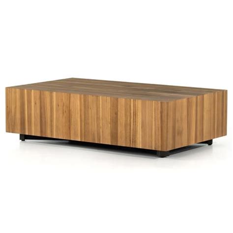 Redding Rustic Lodge Brown Pine Wood Rectangular Block Coffee Table