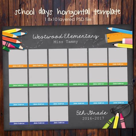 Photoshop School Class Photo Template School Supplies 8x10