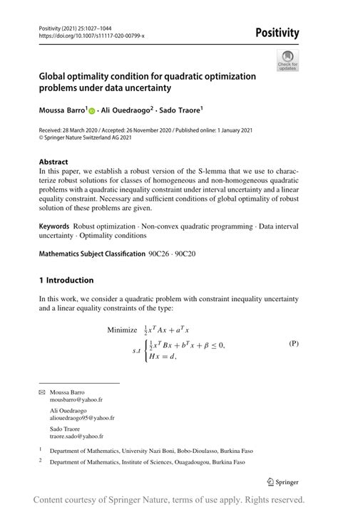 Global Optimality Condition For Quadratic Optimization Problems Under