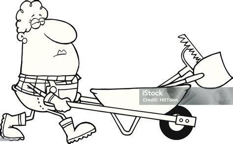 Hitam Dan Putih Wanita Tukang Kebun Drive A Barrow Dengan Alat