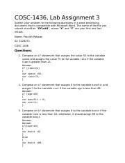 PPLab Docx COSC Lab Assignment Submit Your Answers To The Following Questions In A