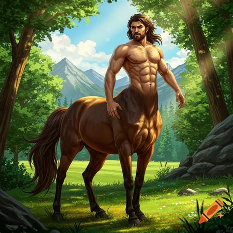 A Muscular Male Centaur With Antlers Stands In A Sunny Forest Clearing On Craiyon
