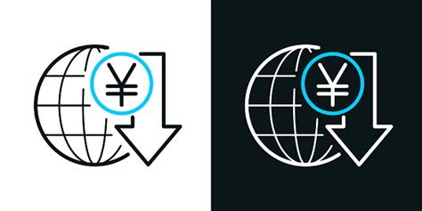 Yen Rate Decrease Bicolor Line Icon On Black Or White Background
