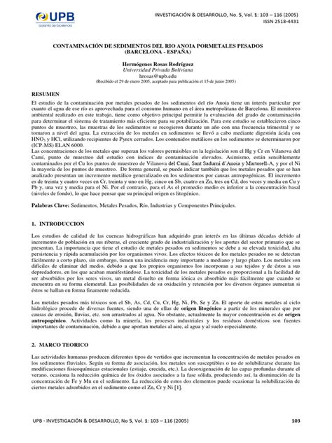 Contaminacion De Sedimentos Del Rio Anoia Pormetal Pdf Agua Contaminación