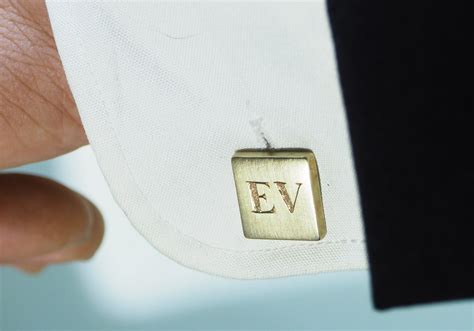 Square Brass Cufflinks Fixed Back Custom Hand Engraved Initials