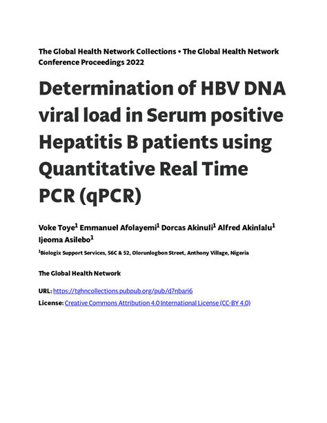 Pdf Determination Of Hbv Dna Viral Load In Serum Positive Hepatitis B