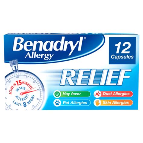 Benadryl Allergy Relief Capsules 12 Capsules Allergies And Hayfever