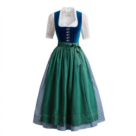 Classic Womens Dirndl Green Blue Traditional Bavarian Dirndl With