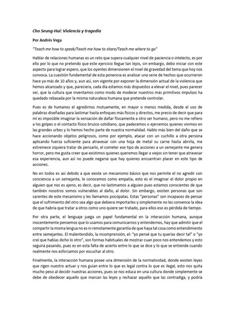 Lectura De Ponencia Cho Seung Hui Violen Pdf