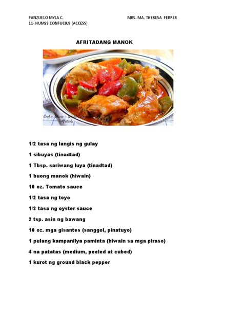 Chicken Afritada Pdf
