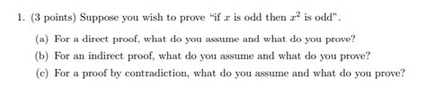 solved 1 3 points suppose you wish to prove if x is odd