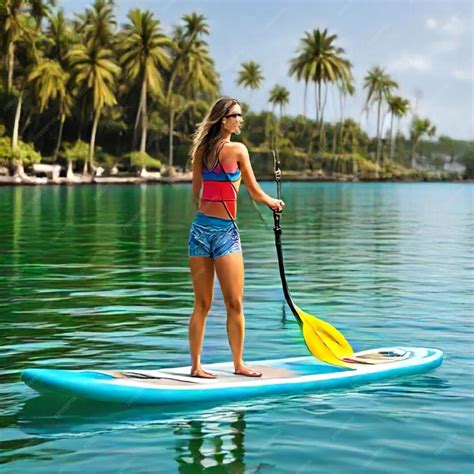 Premium Photo A Woman Paddle Boarding With A Paddle And A Paddle