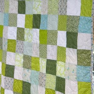 Full Size Quilt Spring Green Patchwork Cotton Blanket 81 X 81 Scrappy
