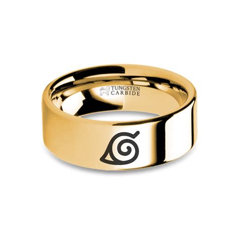 Naruto Konoha Crest Hidden Leaf Village Gold Tungsten Ring Timeless Tungsten Rings