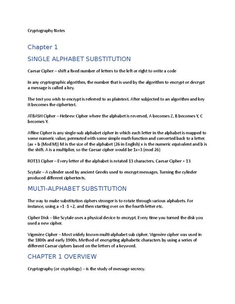 Cryptography Notes Cryptography Notes Chapter 1 Single Alphabet