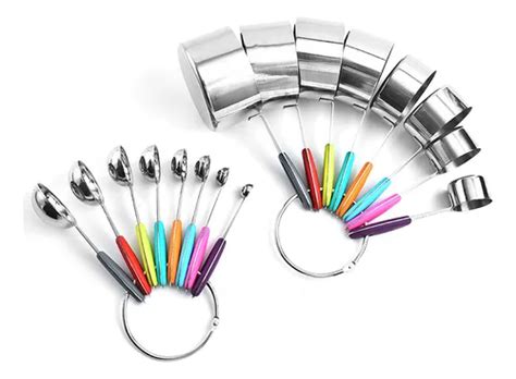 Juego De 16 Tazas Y Cucharas Medidoras De Acero Inoxidable Envío Gratis
