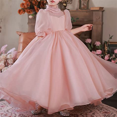 여아용 핑크 공주 드레스 바닥 길이 어린이 투투 드레스 아기 달콤한 생일 파티 의류 여아 웨딩 드레스 패션