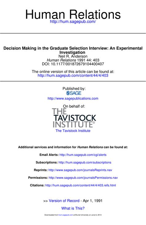 Pdf Decision Making In The Graduate Selection Interview An