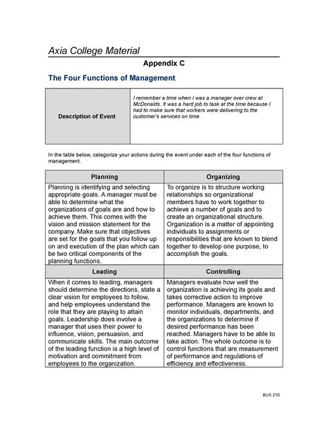 Bus210 Appendix C Classroom Assignments Axia College Material