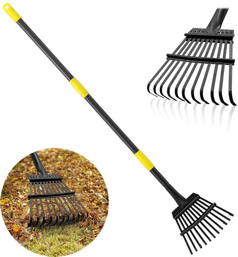 Homimp Leaf Rake For Gardening 11 Tines Lightweight