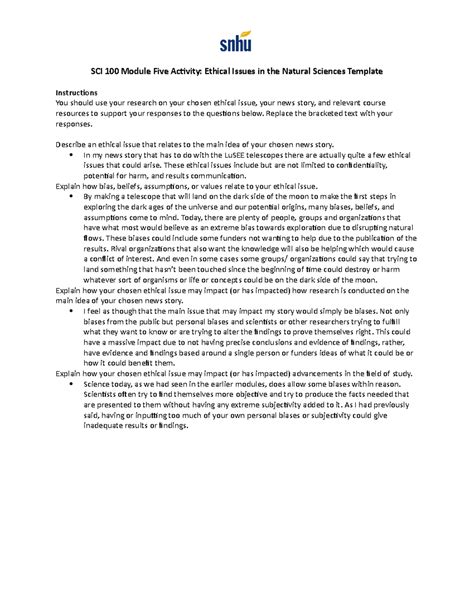 Sci 100 5 2 Space Topic Sci 100 Module Five Activity Ethical