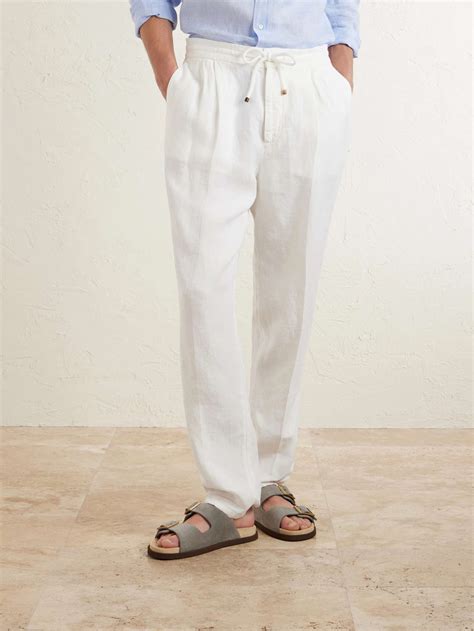 Brunello Cucinelli Tapered Pleated Linen Twill Drawstring Trousers For