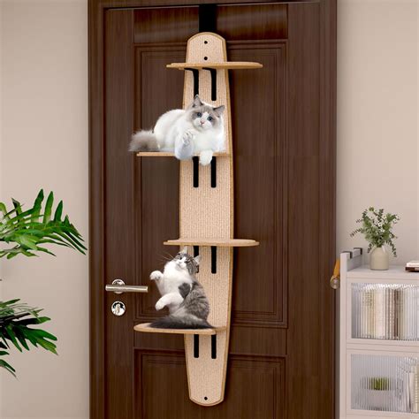 4 Level Over The Door Hanging Cat Shelf With Padded Platforms For
