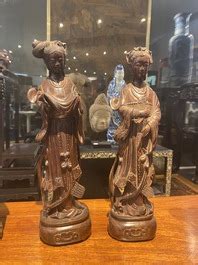 Eight Chinese Hardwood Figures Of Female Deities 19th C Rob