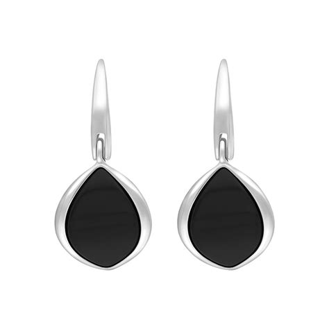 Sterling Silver Whitby Jet Curved Pear Drop Earrings Supplier Sanda