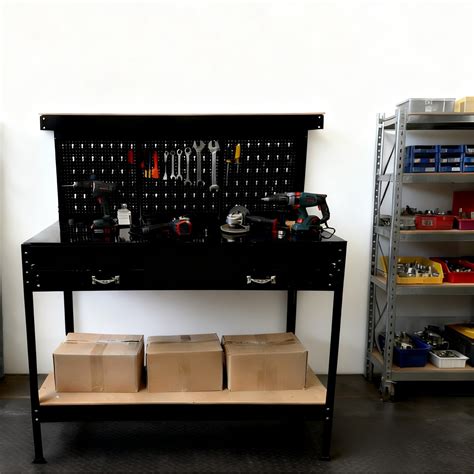 Heavy Duty Metal Workbench Garage Table Pegboard Shelf Drawer Workshop