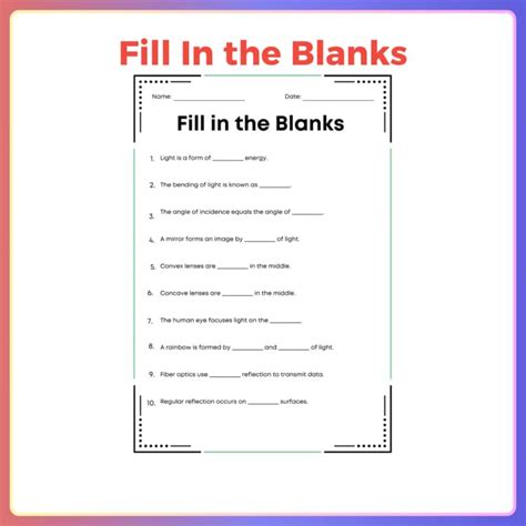Light Reflection And Refraction Comprehensive Worksheet With Passages