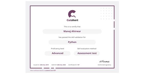 Manojs Skill Certificate For Python Cutshort