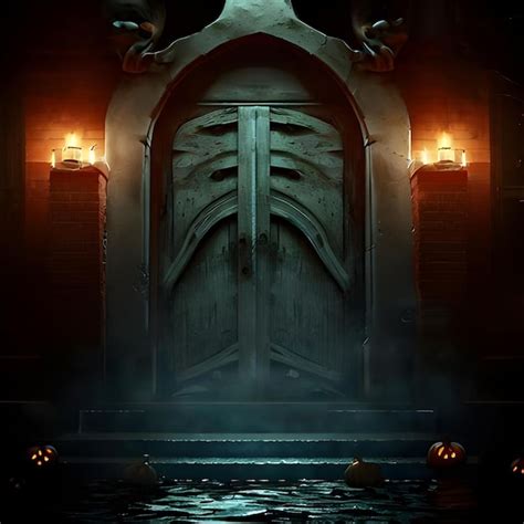 Premium Ai Image Halloween Scary Door Front View Scary Doors