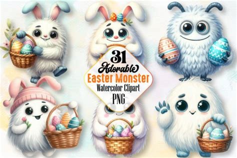 Adorable Easter Monster Clipart Bundle Graphic By Robertsart · Creative