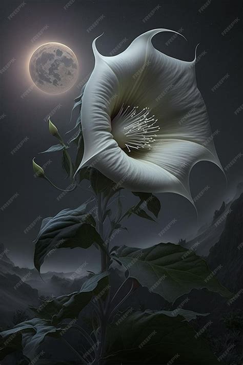 Premium Photo A White Flower With The Moon In The Background