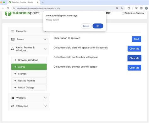 selenium ide alerts and popups