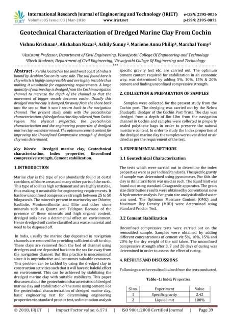 Geotechnical Characterization Of Dredged Marine Clay From Cochin Pdf
