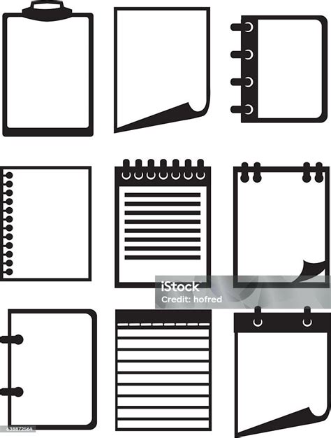 Black And White Paper And Notebook Vector Icon Set Stock Illustration