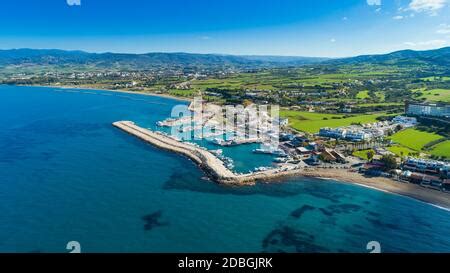 Aerial Birds Eye View Of Latchi Port Akamas Peninsula Polis