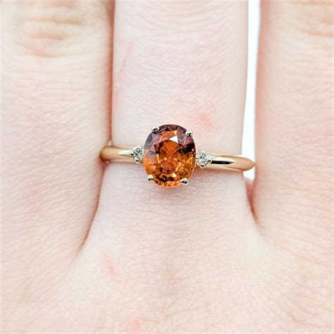 Radiant Spessartine Garnet And Diamond Solitaire Ring In 14k Yellow