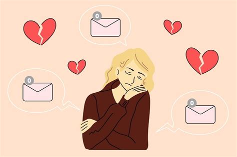 Ragazza Triste Circondata Da Cuori Spezzati Donna Non Riceve Messaggio