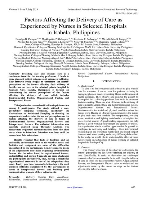 Factors Affecting The Delivery Of Care As Experienced By Nurses In