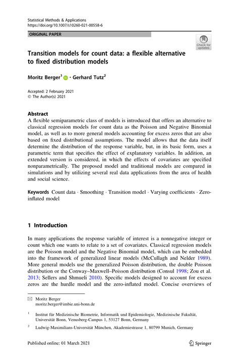 Pdf Transition Models For Count Data A Flexible Alternative To Fixed