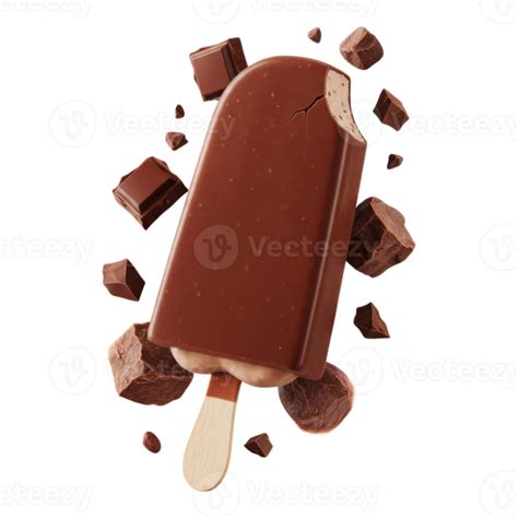 Chocolate Ice Cream Bar With Chunks Of Chocolate Isolated On