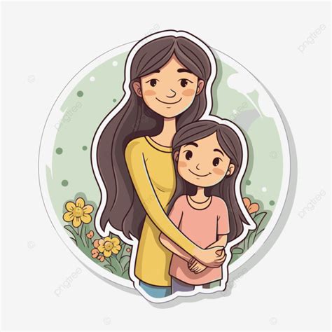 كارتون أمي وابنتها تبتسم قصاصات فنية المتجه تصميم الملصق مع ابنة الأم